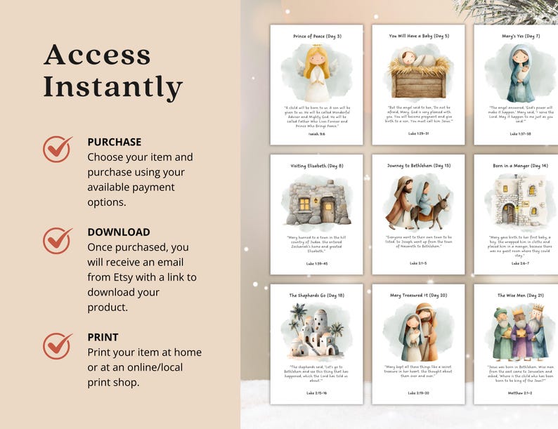 Advent Calendar Cards for Kids, Christmas Scripture Cards Printable ...