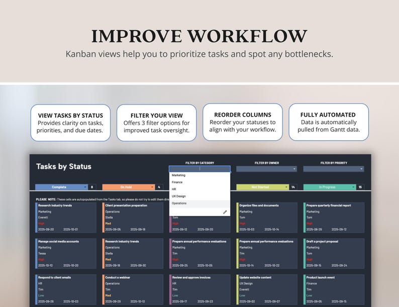 Project Management Excel Task Tracker Spreadsheet Digital Timeline ...