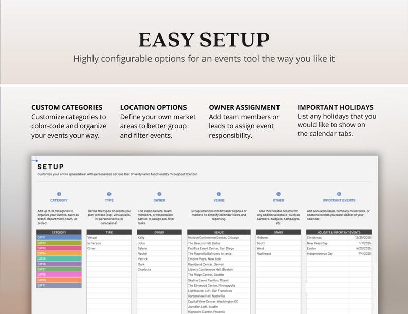 Events Template Excel Schedule Calendar Events Planner Tracker Events ...