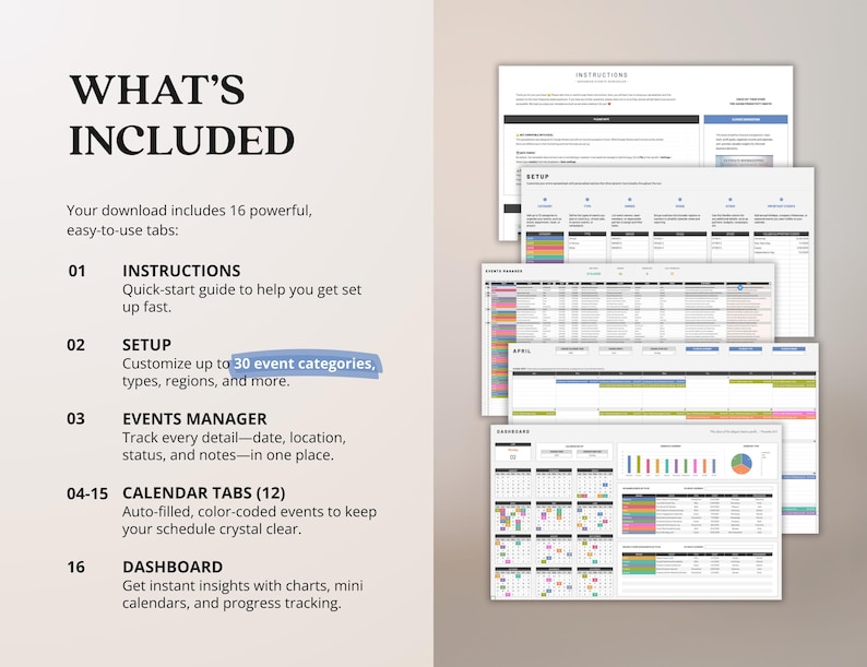 Events Template Excel Schedule Calendar Events Planner Tracker Events ...