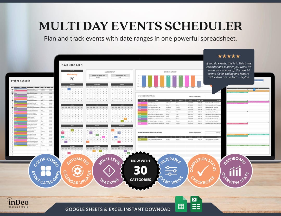 Events Template Excel Schedule Calendar Events Planner Tracker Events ...