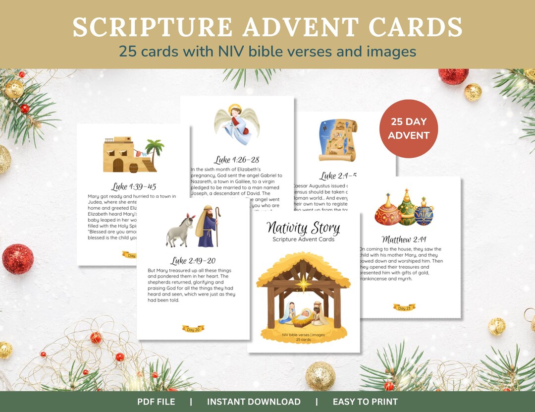 Christmas Advent Calendar for Kids Scripture Cards Printable Christian ...
