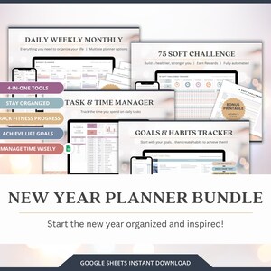 2025 Bundle New Year Resolution Planner Habit Tracker Google Sheet ...