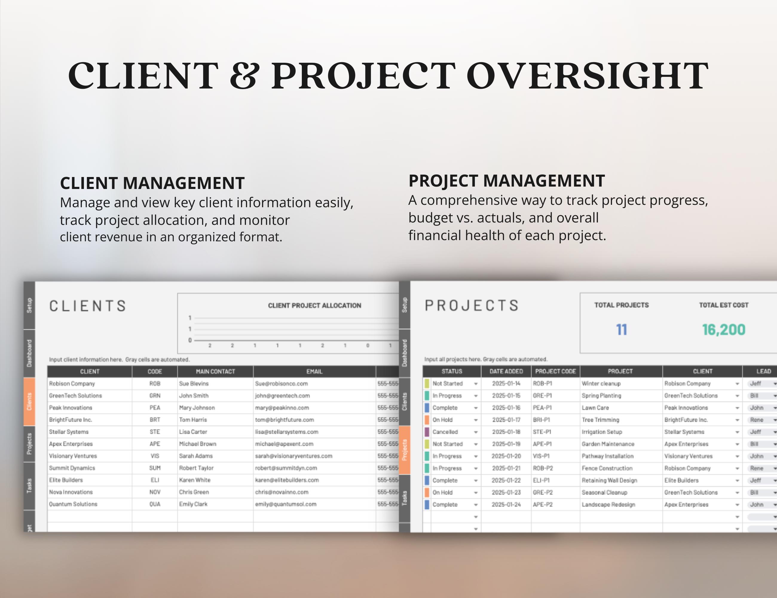 Multi Project Management Tracker Template for Small Business Client ...