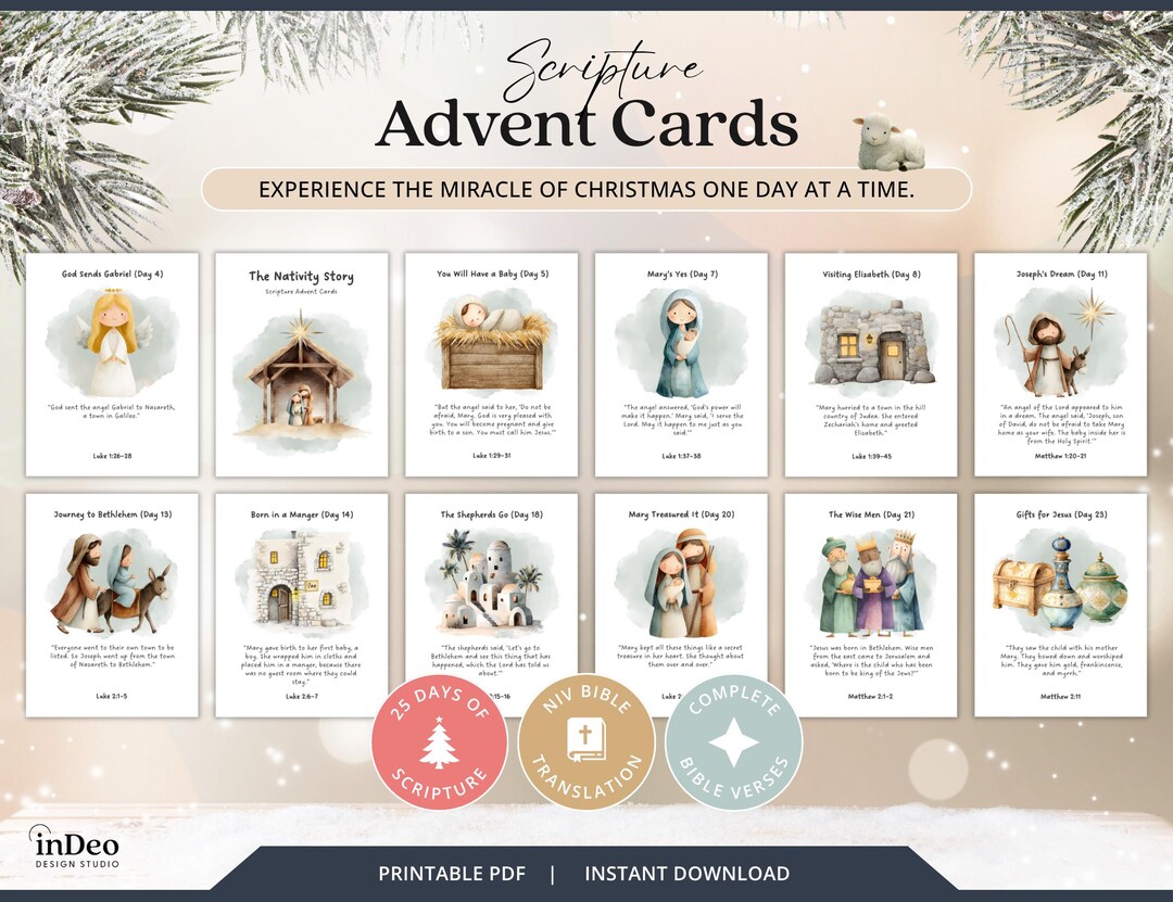 Advent Calendar Cards for Kids, Christmas Scripture Cards Printable ...