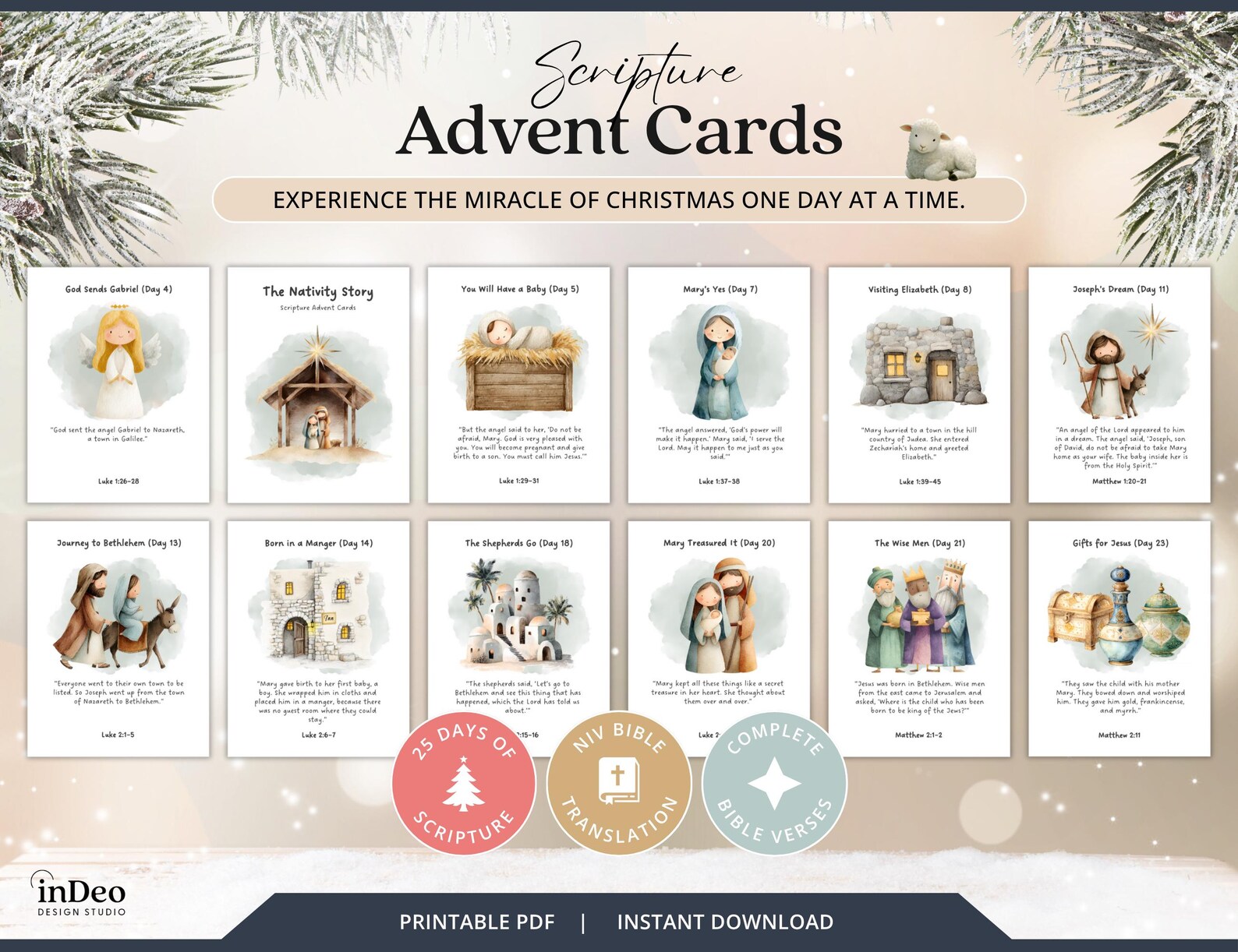Advent Calendar Cards for Kids, Christmas Scripture Cards Printable ...