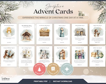 Advent Calendar Cards for Kids, Christmas Scripture Cards Printable ...