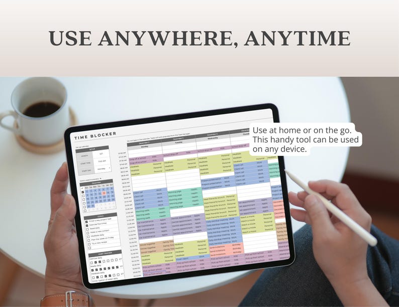 Daily Time Blocking Schedule Timeblocker Template Timeblock Hourly Week ...