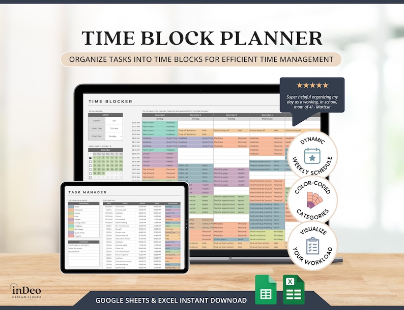 Daily Time Blocking Schedule Timeblocker Template Timeblock Hourly Week ...