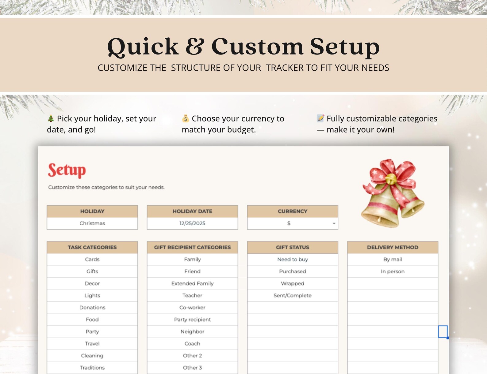 Christmas Gift Tracker Spreadsheet Budget Tracker Google Sheets Holiday ...