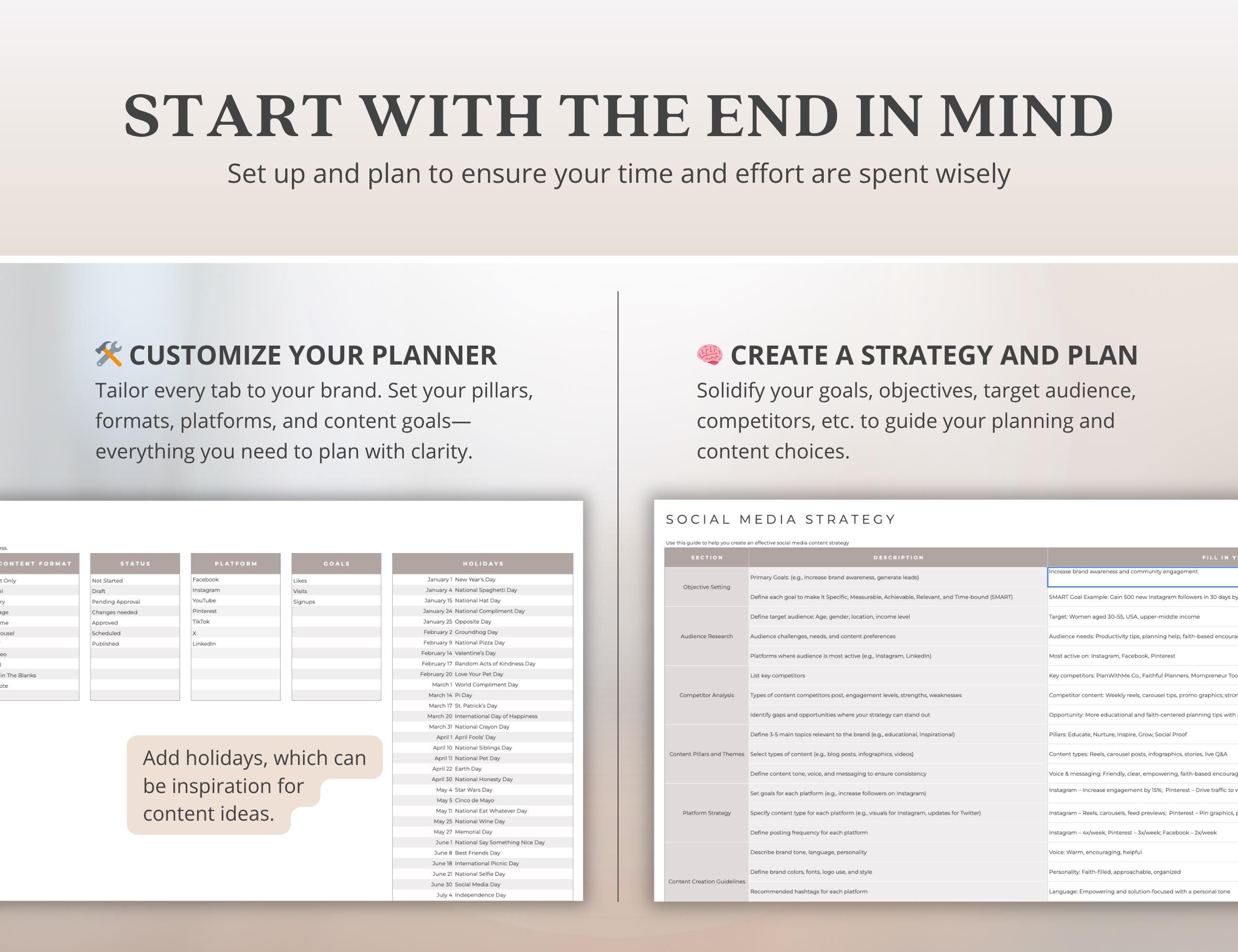 Social Media Planner Social Media Content Planner and Calendar Social ...