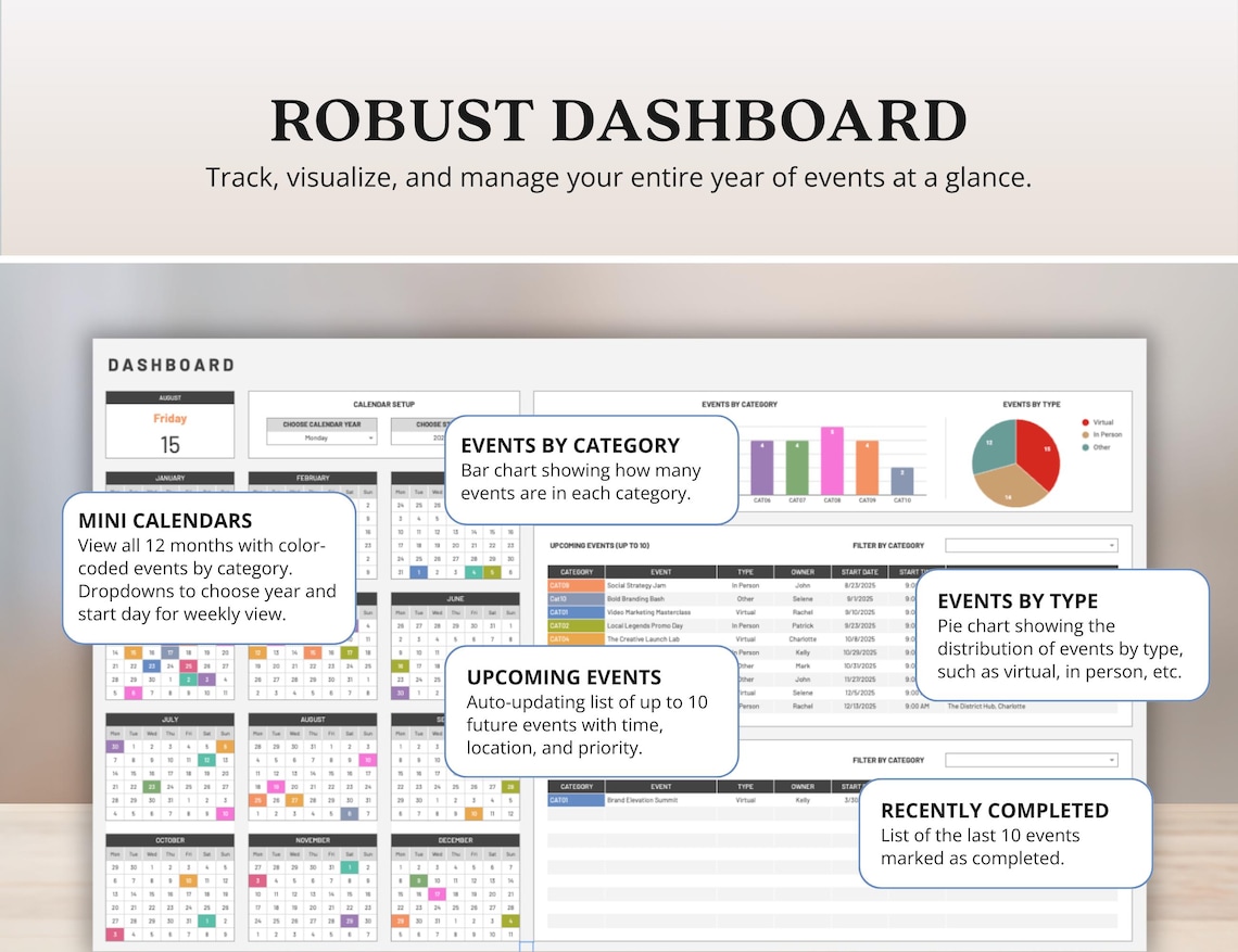 Events Template Excel Schedule Calendar Events Planner Tracker Events ...