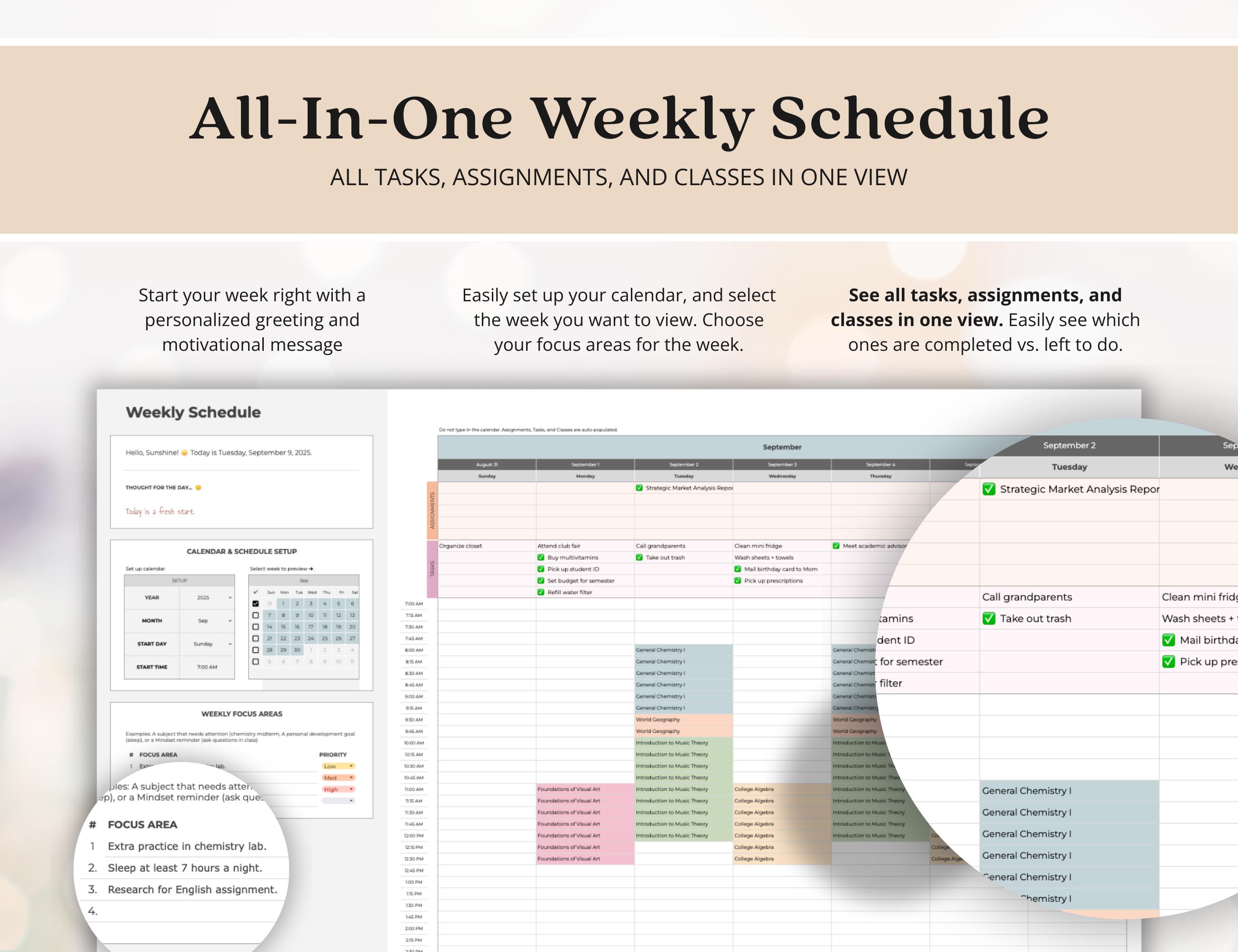 Academic Planner Google Sheets College Student Planner Spreadsheet ...