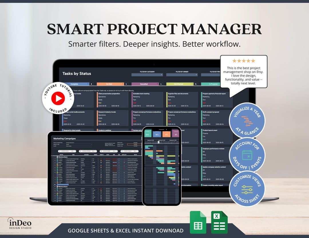 Project Management Excel Task Tracker Spreadsheet Digital Timeline ...