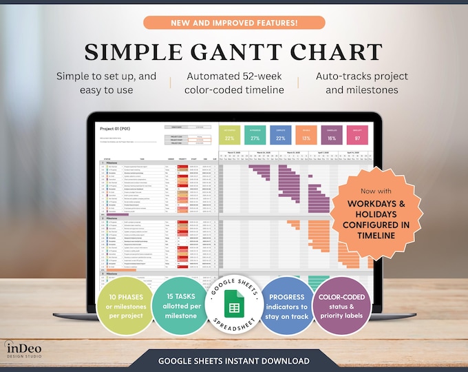 Gantt Chart | Automated Project Timeline | Task Tracker | Google Sheets Template - Etsy Canada