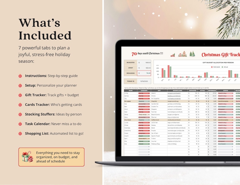 Christmas Gift Tracker Spreadsheet Budget Tracker Google Sheets Holiday ...