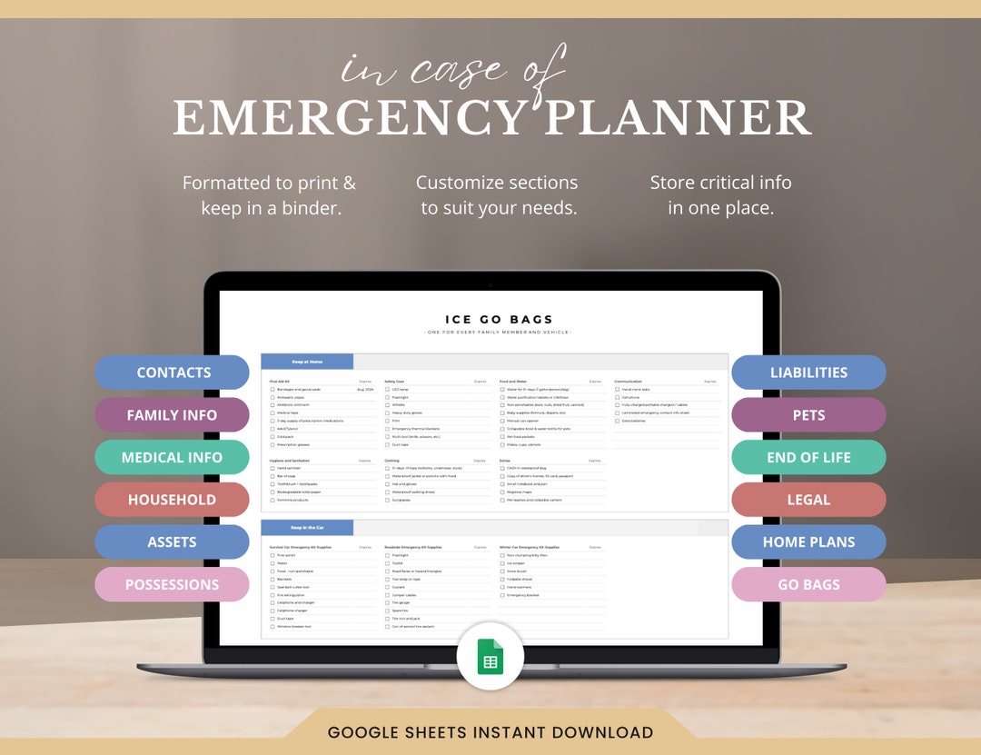 In Case of Emergency Planner Templates Printable Google Sheets End of ...