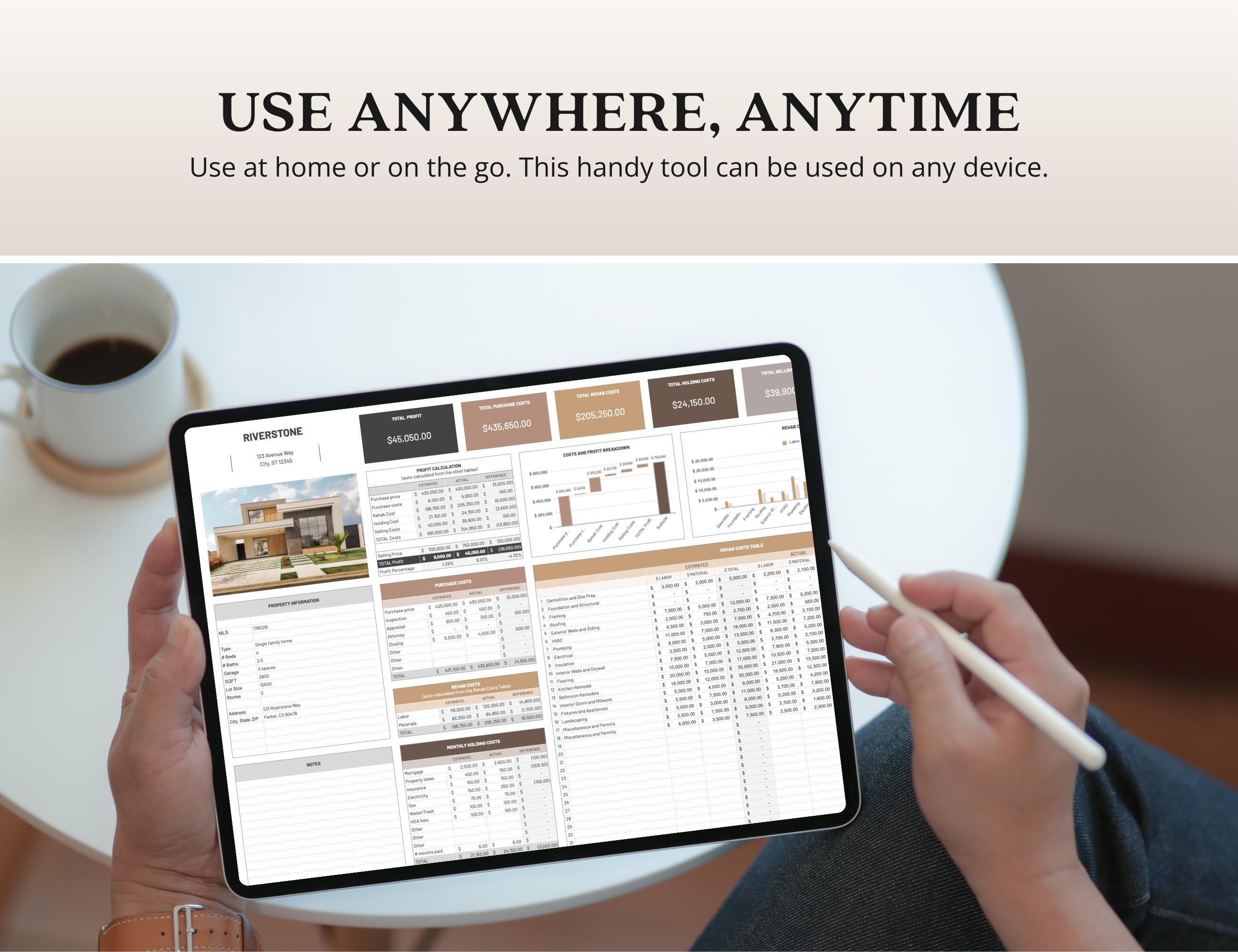 House Flipping Calculator, Profit and Loss Template, Investment Tracker ...