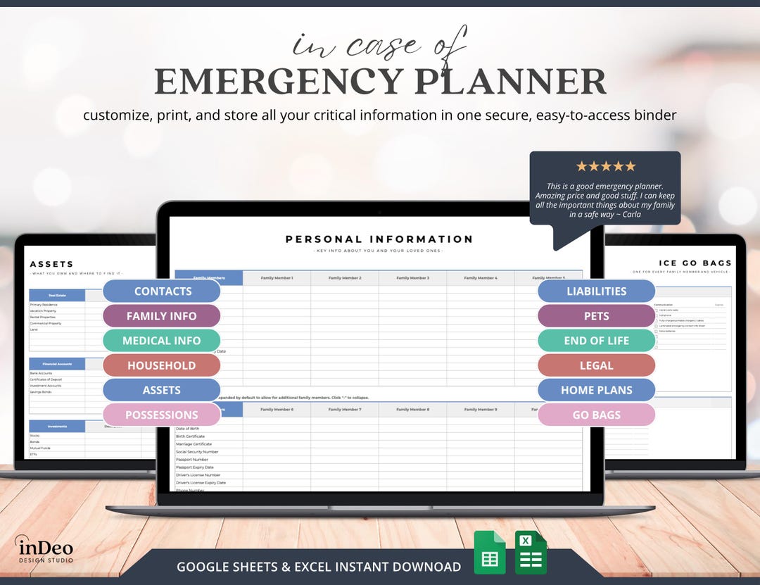 Printable End of Life Excel Planner, in Case of Emergency Death Binder ...