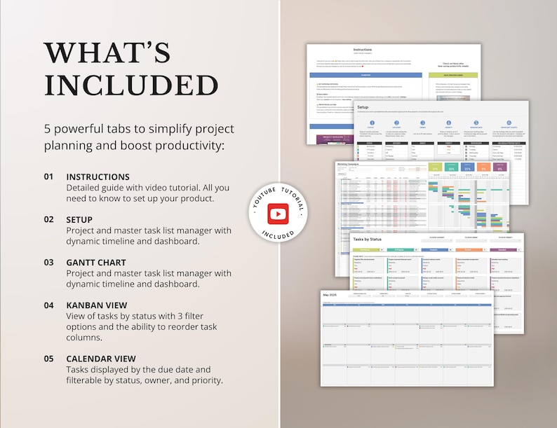 Project Planner Template Project Management Tracker Sheet Gantt Chart ...