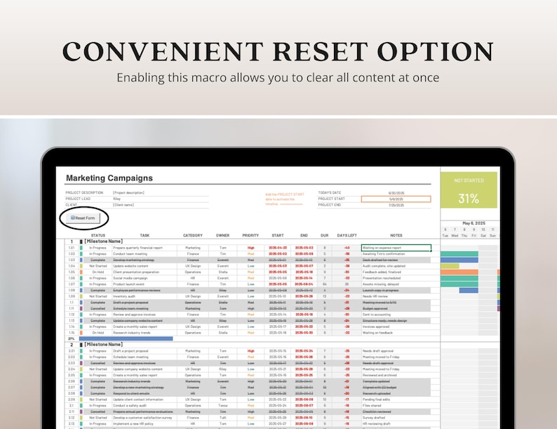 Project Management Excel Template Project Manager Task Template Timeline Gantt Chart Excel for ...