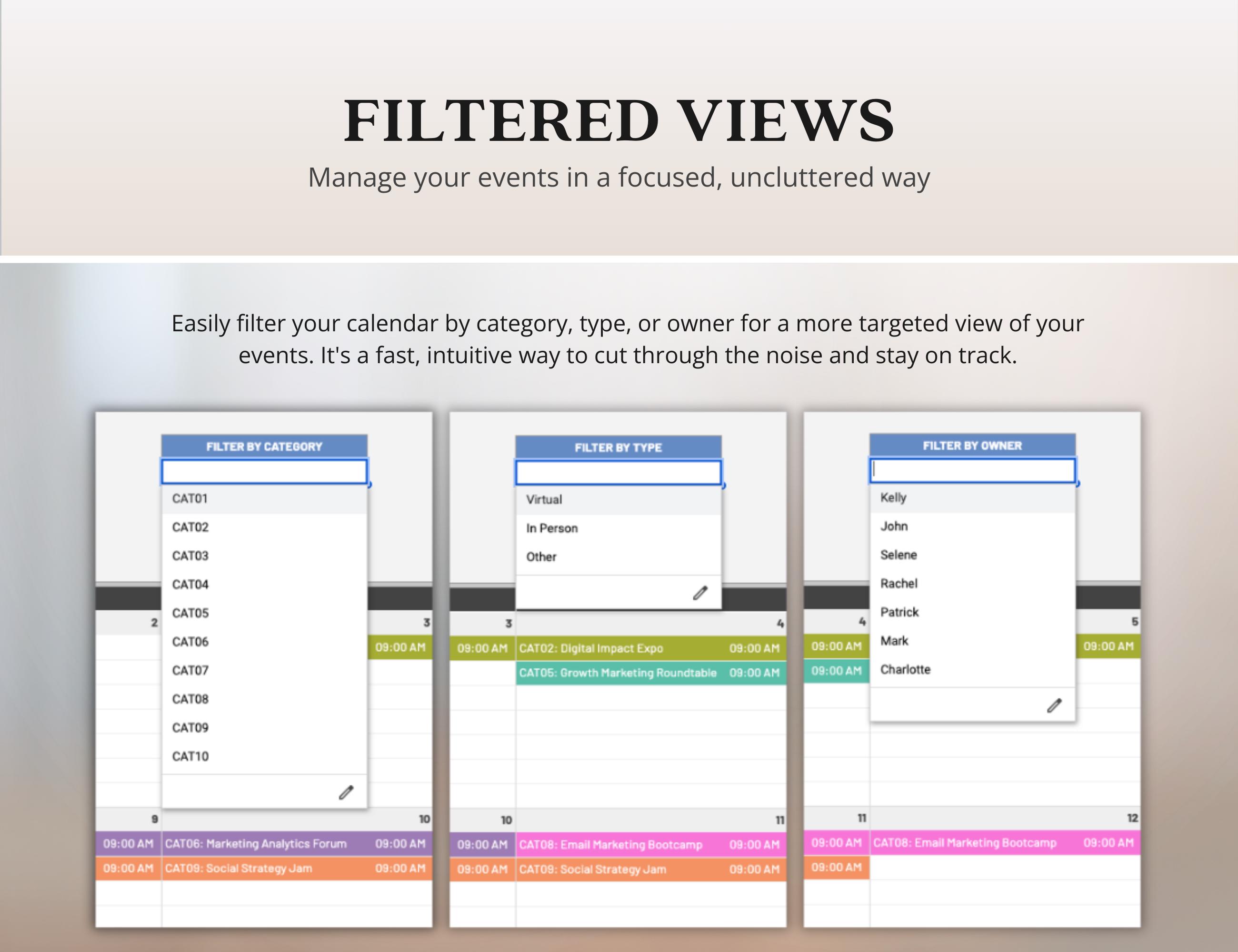 Events Schedule Calendar Spreadsheet Events Planner Tracker for Events ...