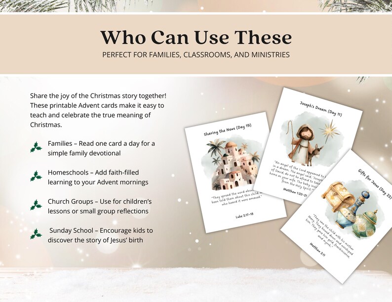 Advent Calendar Cards for Kids, Christmas Scripture Cards Printable ...