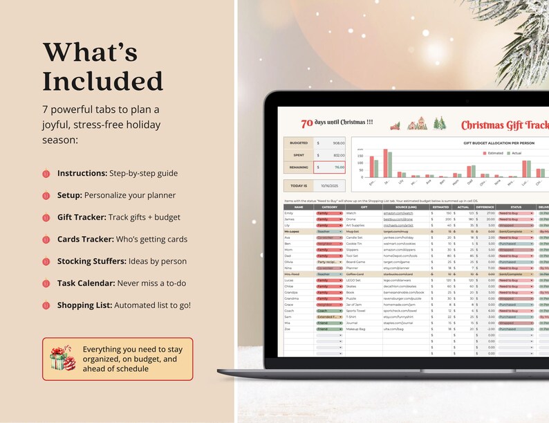 Christmas Gift Tracker Template Google Sheets Excel Christmas Planner ...