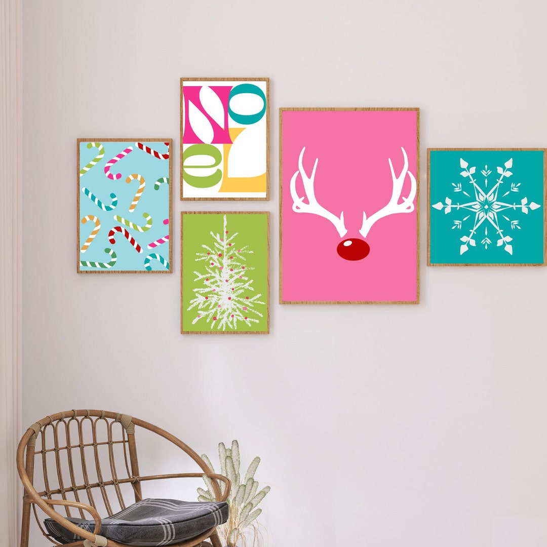 Colorful Holiday Art, Christmas Décor, Christmas Tree, Snowflake Art ...