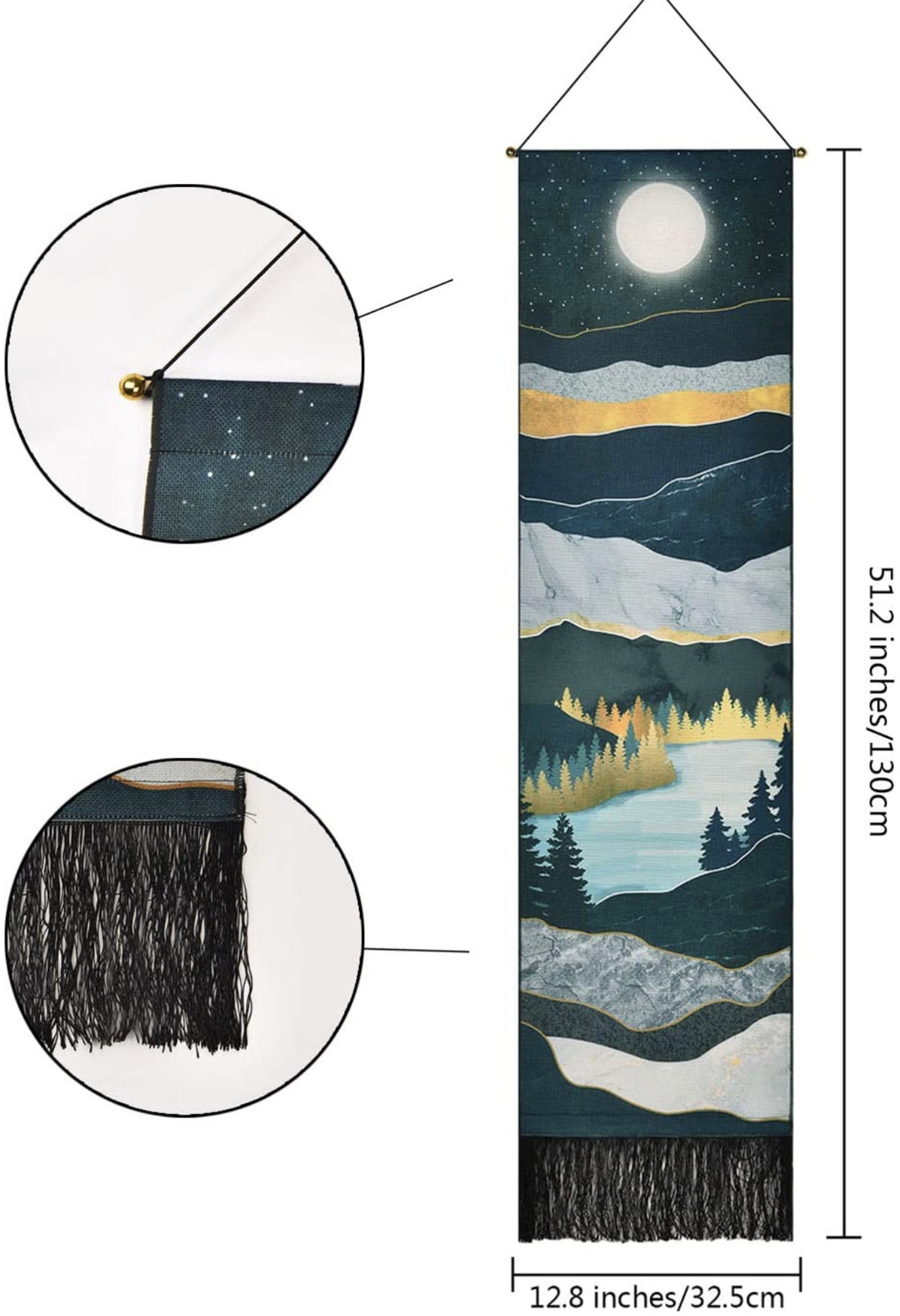 Mountain Tapestry Moon Starry Night Sky Tapestries Forest Tree Lake ...