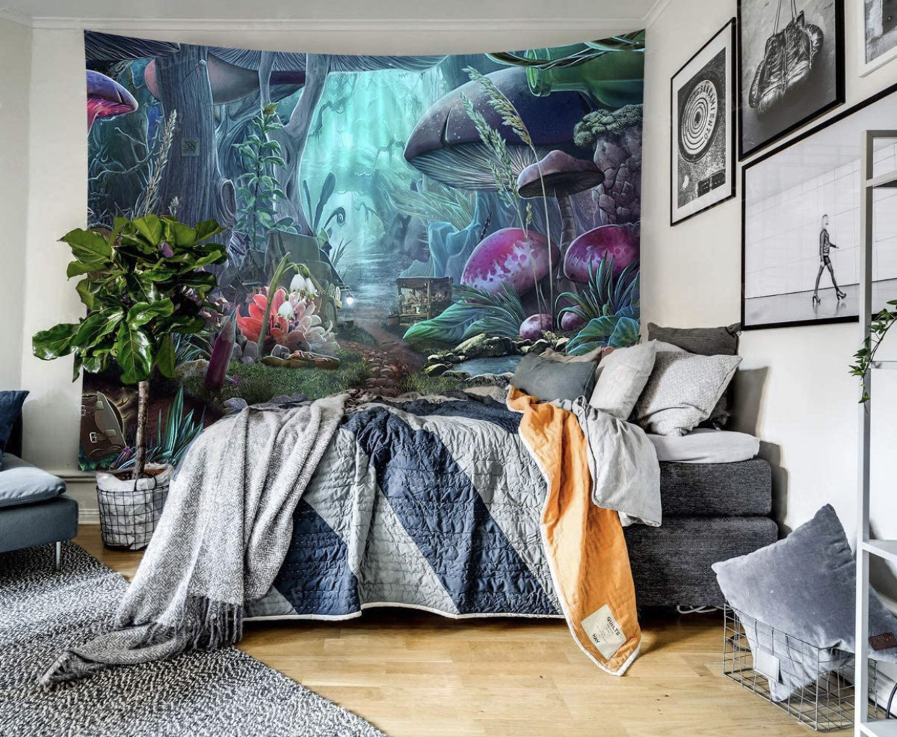 Forest Psychedelic Tapestry, Trippy Wall Tapestry Abstract Mushroom ...