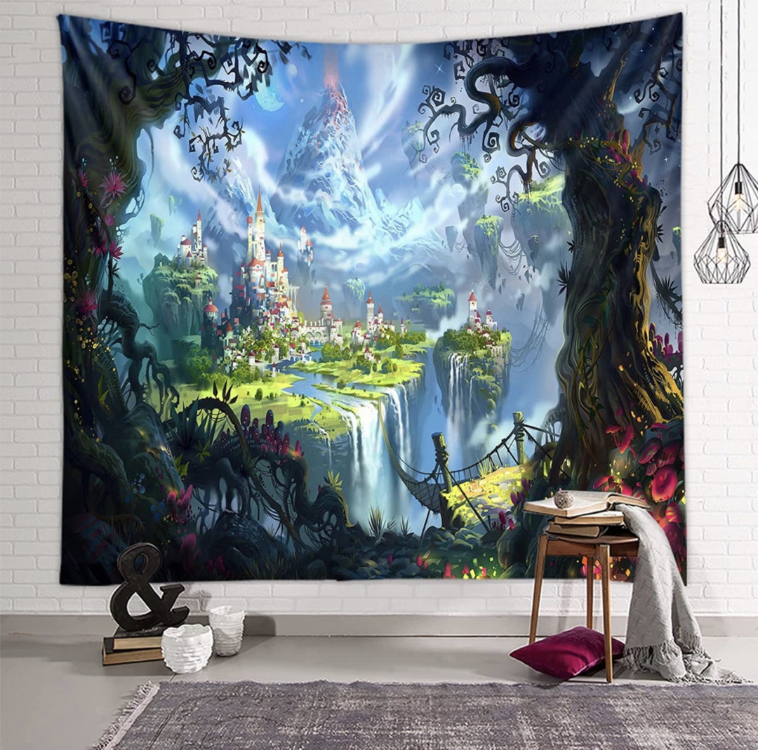 Forest Castle Psychedelic Tapestry, Fantasy Wall Tapestry Fairy Tale ...