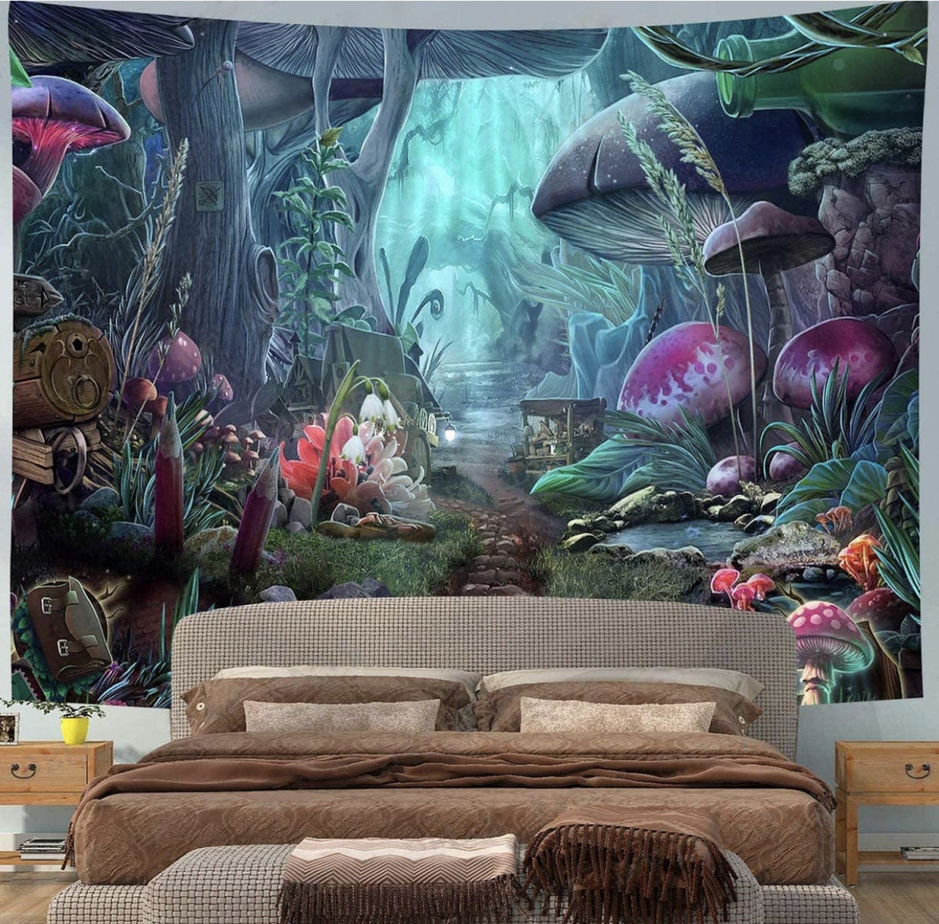 Forest Psychedelic Tapestry, Trippy Wall Tapestry Abstract Mushroom ...