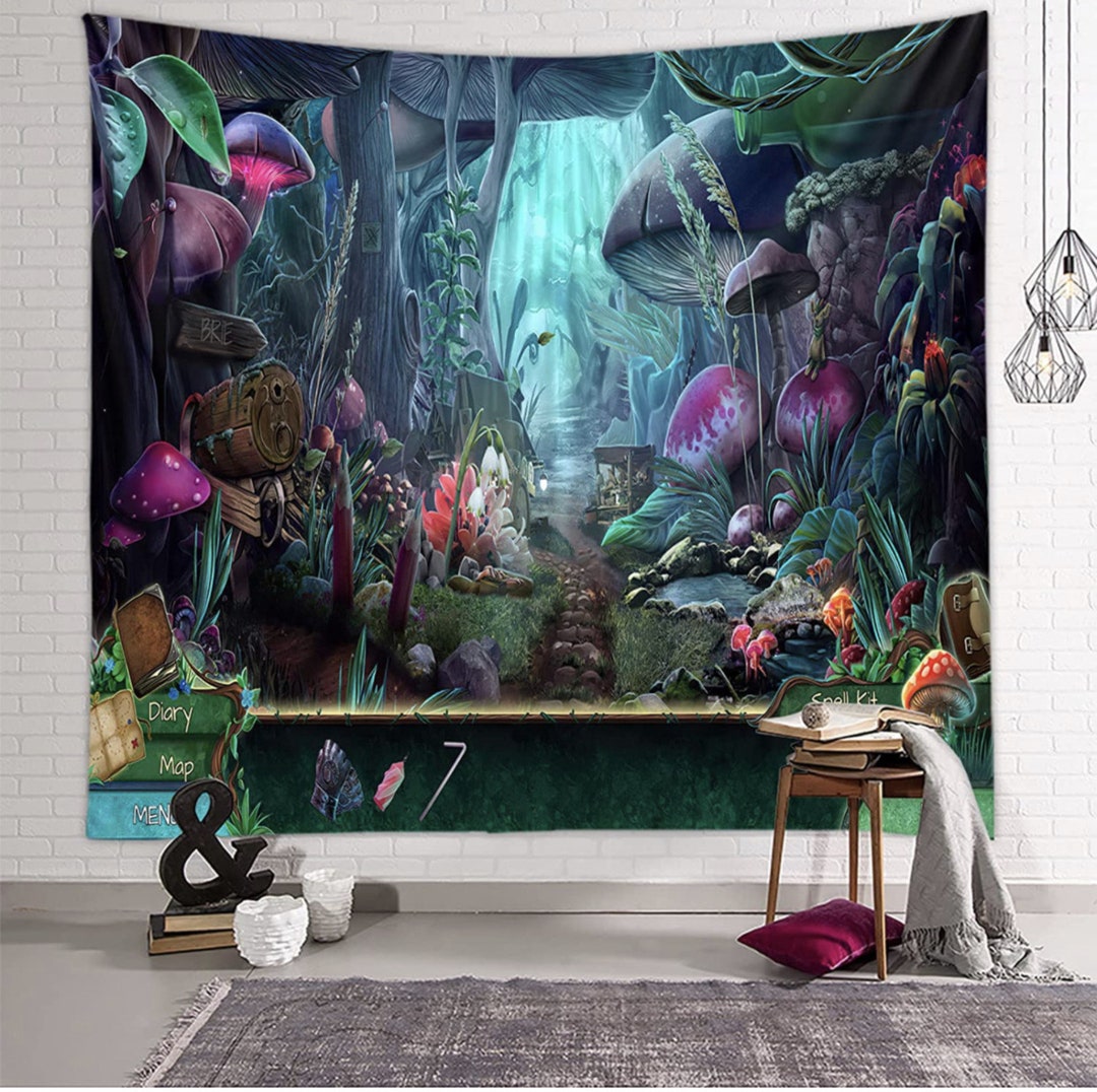 Forest Psychedelic Tapestry, Trippy Wall Tapestry Abstract Mushroom ...