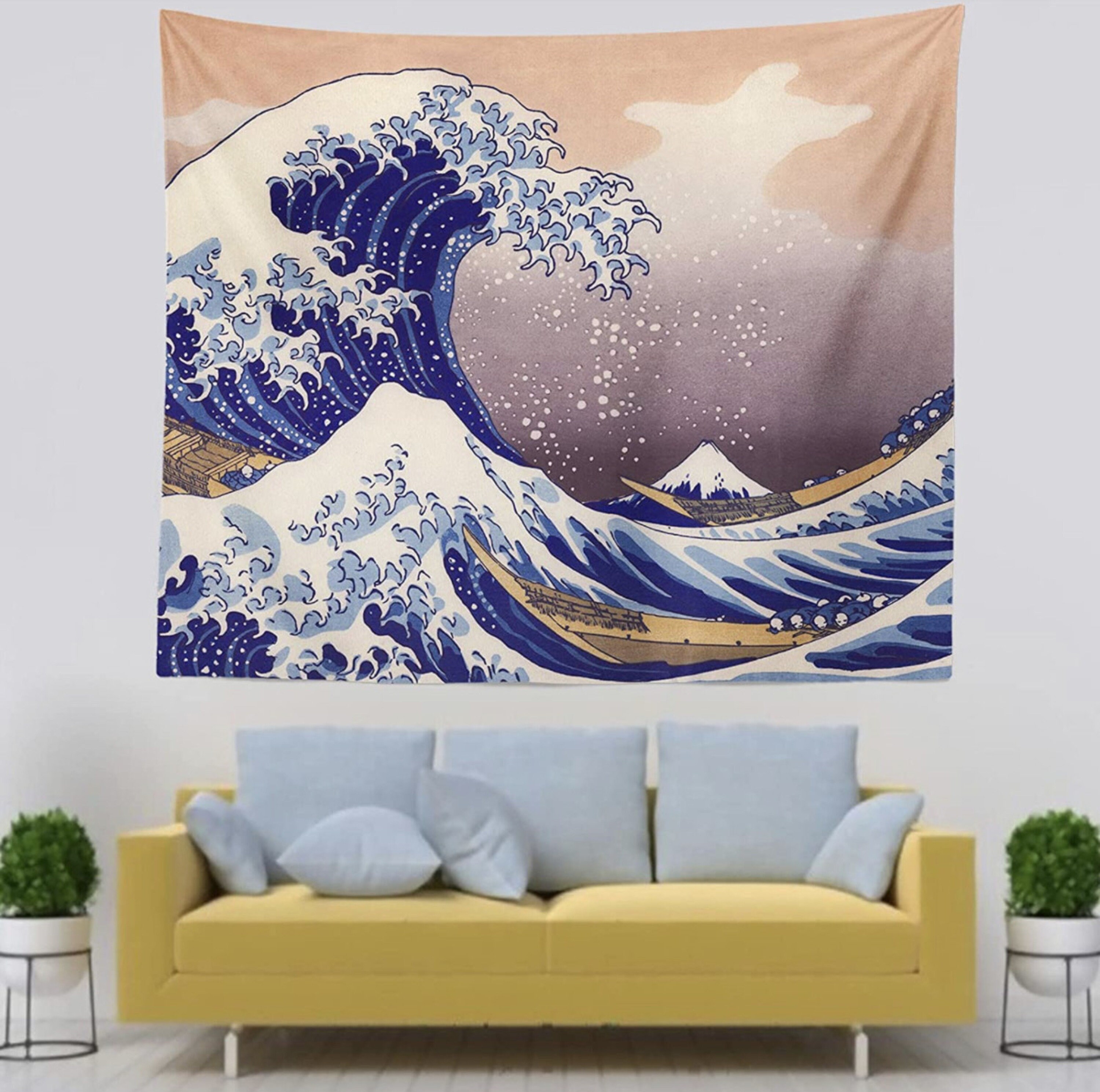 Wave Tapestry Wall Hanging Hokusai Wall Art With Hemmed Edges, Ocean ...