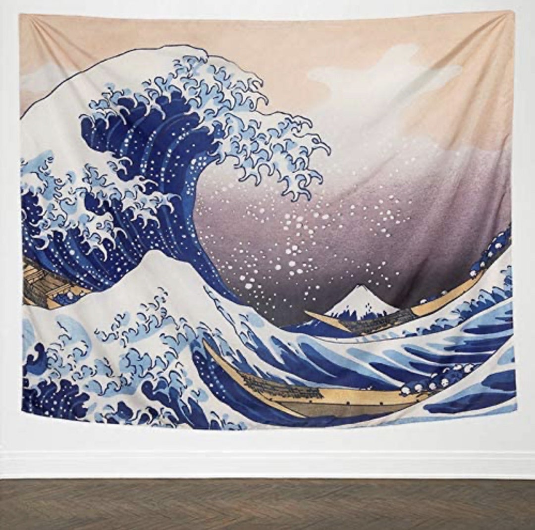 Wave Tapestry Wall Hanging Hokusai Wall Art With Hemmed Edges, Ocean ...