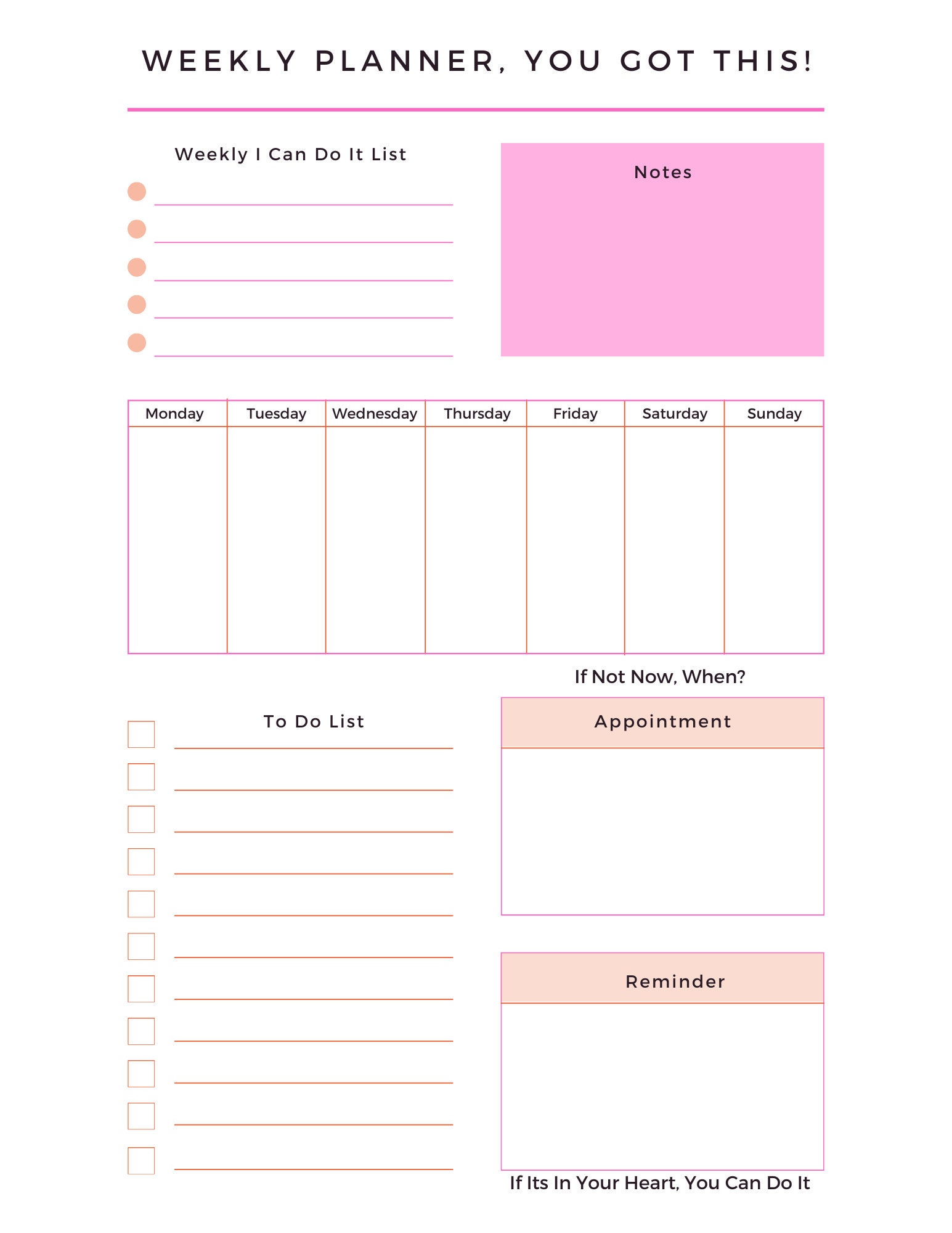 Pink and Orange Weekly Calendar - Etsy