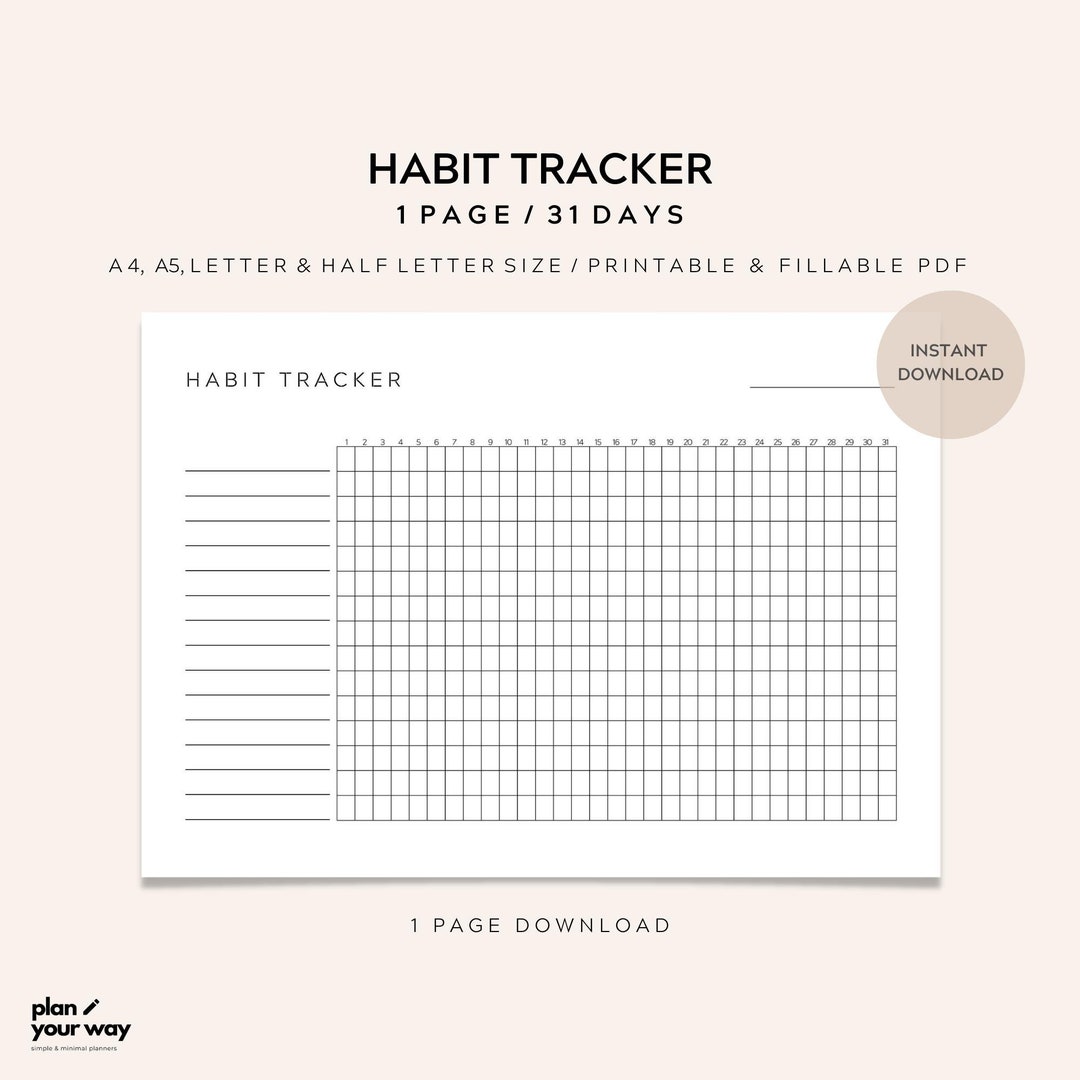 Monthly Habit Tracker, Printable Habit Chart, Goal Tracking Worksheet ...