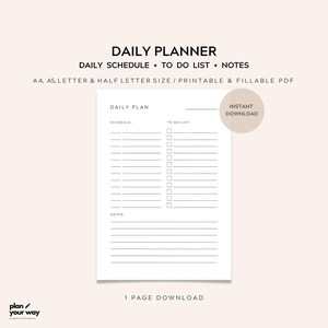 Daily Schedule Printable, Planner Template, Customizable Organizer ...