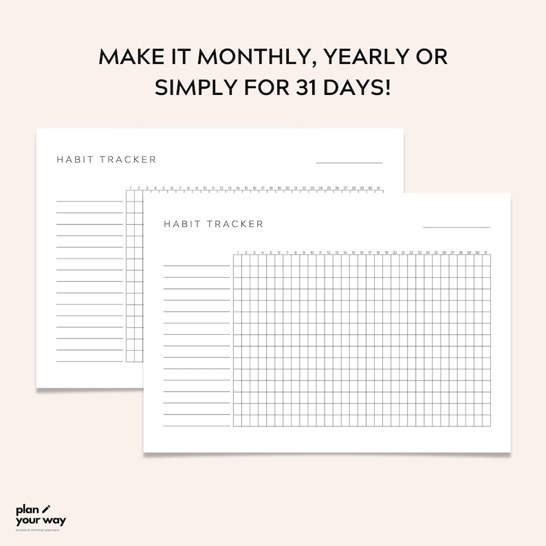 Monthly Habit Tracker, Printable Habit Chart, Goal Tracking Worksheet ...