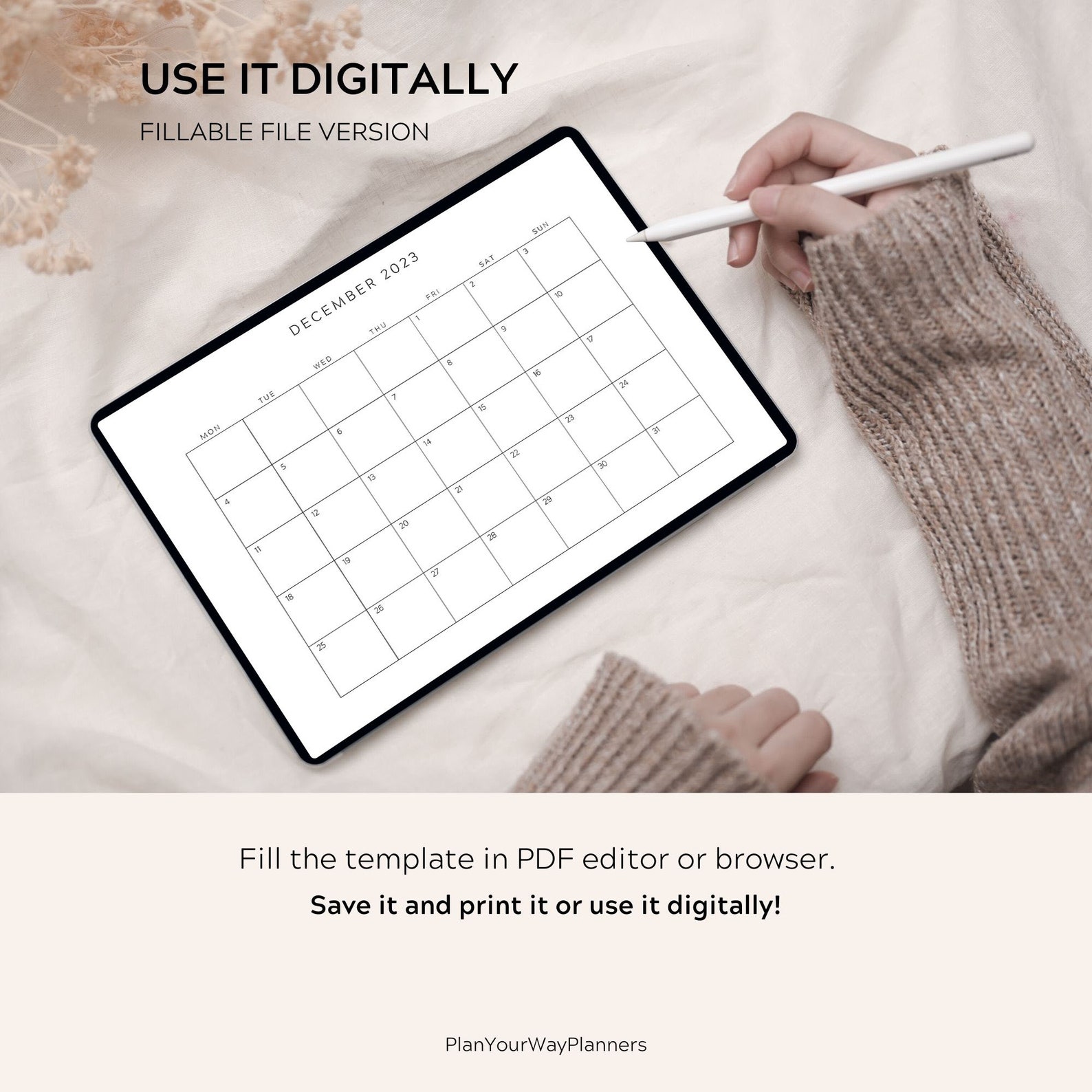 Monthly Landscape Calendar 2023, Monthly Printable Planner, Sunday ...