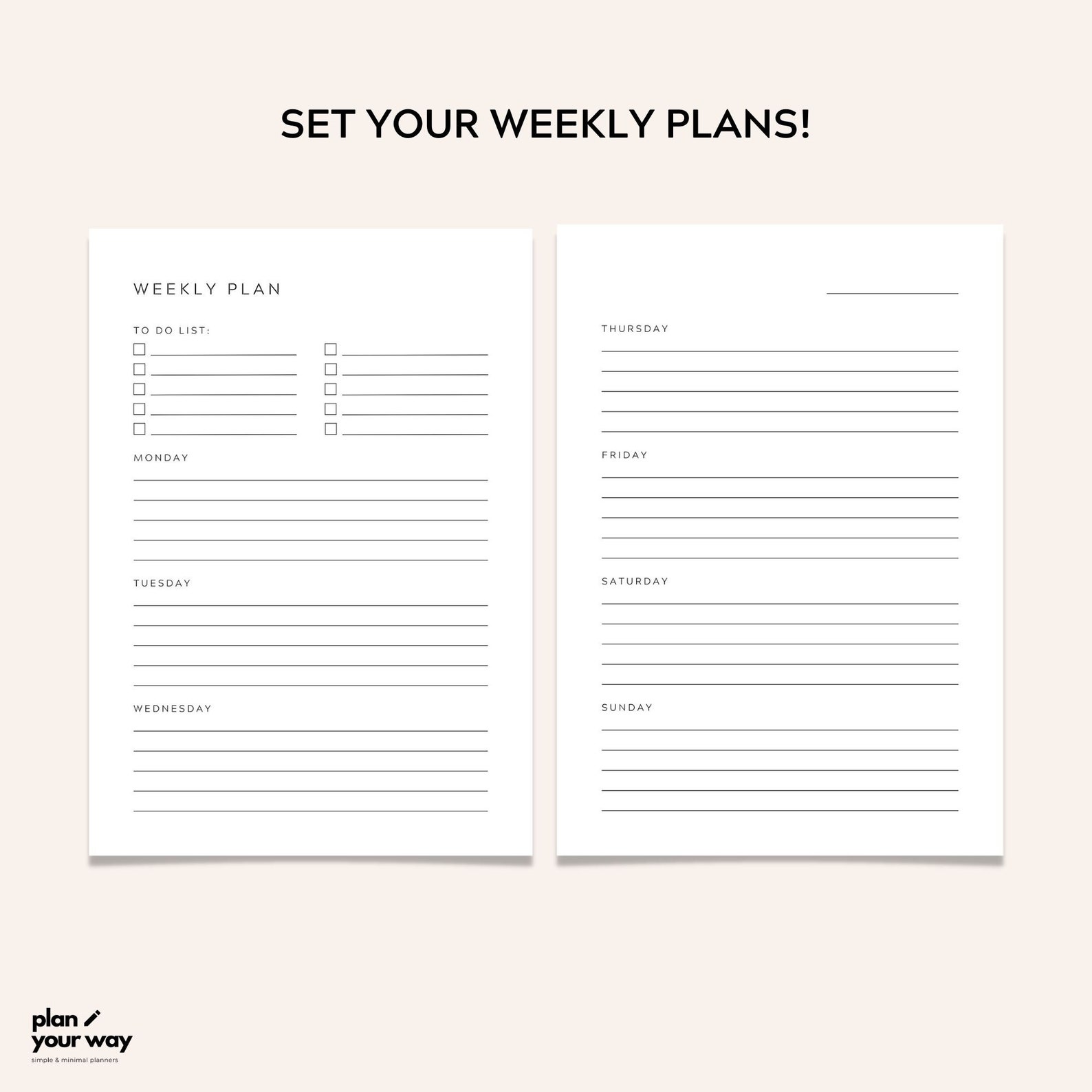 Printable Weekly Planner on 2 Pages With Daily To-do List, Customizable ...