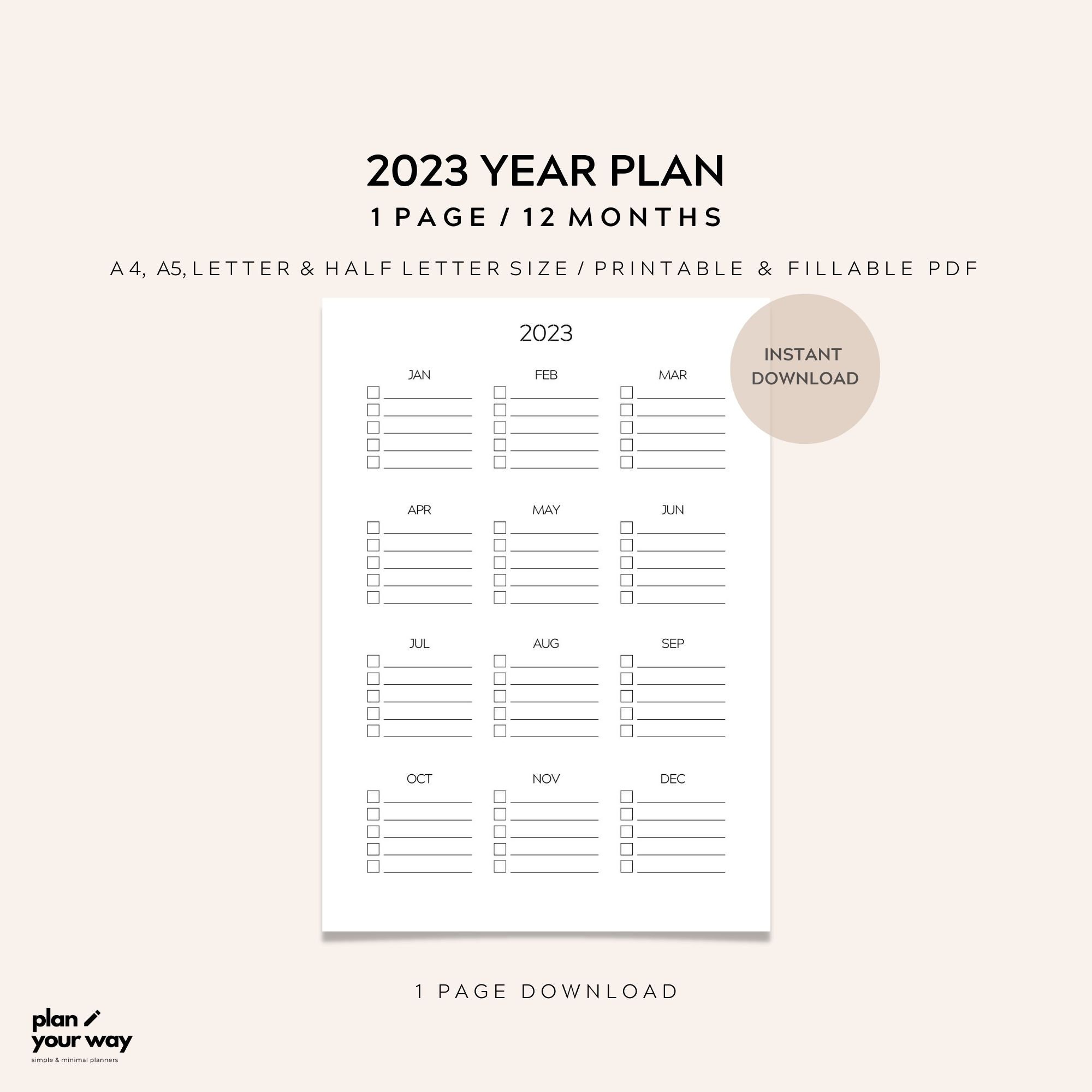 Yearly Plan With to Do List, 2023 Yearly Calendar, Yearly to Do List ...