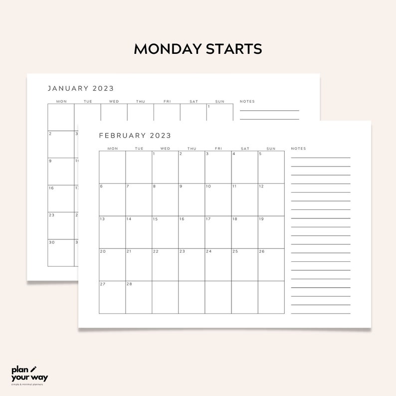 Monthly Printable Calendar for 2023, Monthly Planner, Productivity ...