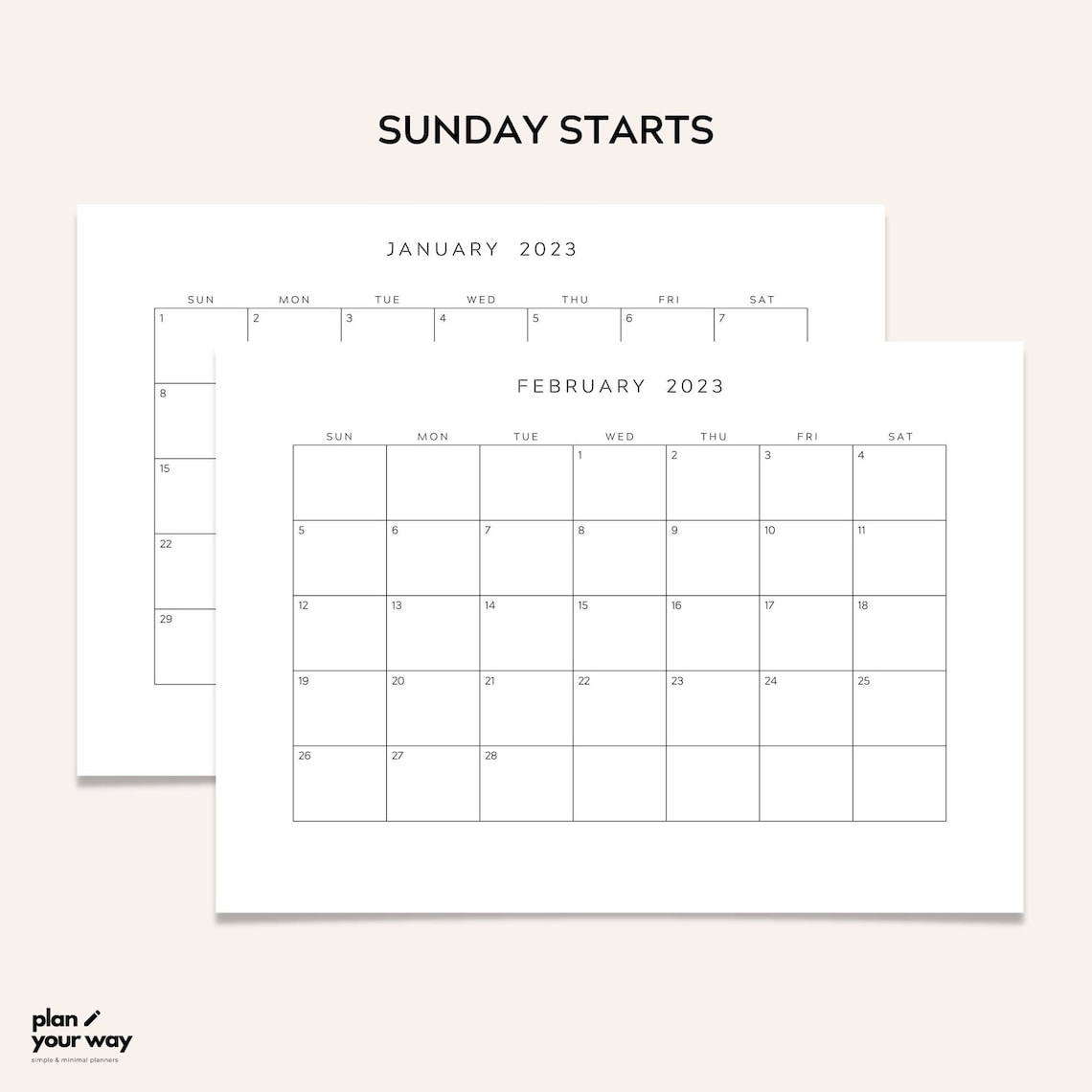 Monthly Landscape Calendar 2023, Monthly Printable Planner, Sunday ...