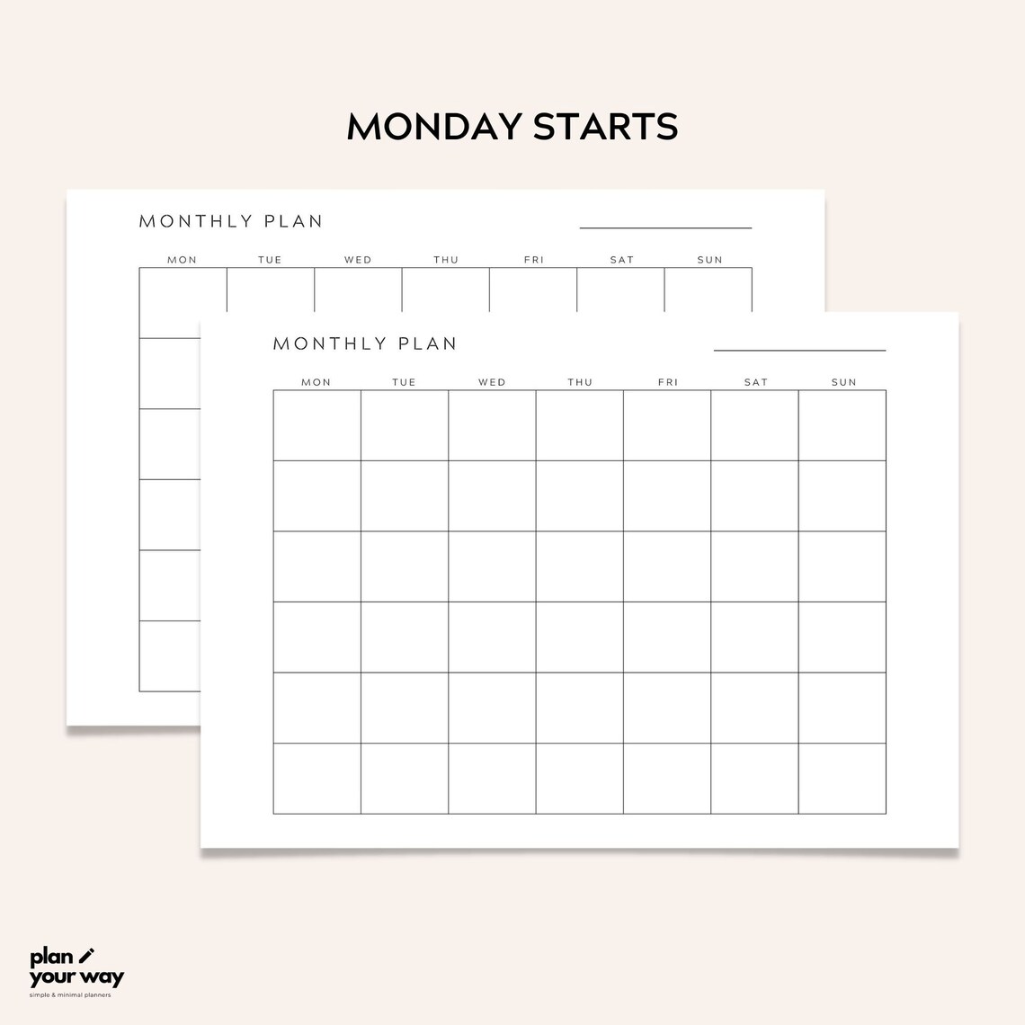 Monthly Calendar Planner, Printable Monthly Organizer, Home Office Wall ...