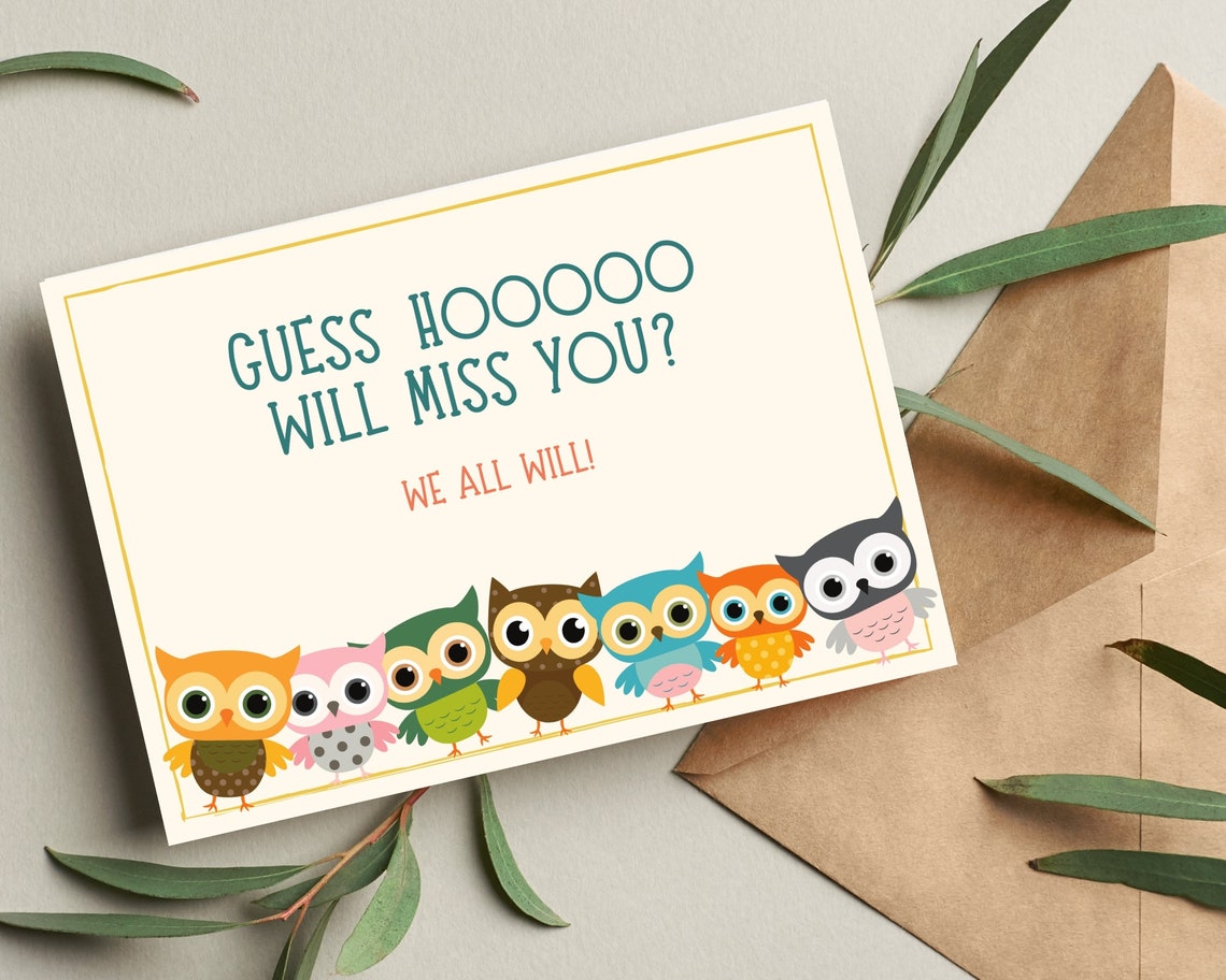 Printable Happy Retirement or Coworker Employee Leaving Card Congratulations Good Luck Funny Owl ...