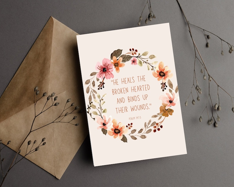 Printable Sympathy Card Psalm 147:3 Grief Bereavement Broken Hearted ...