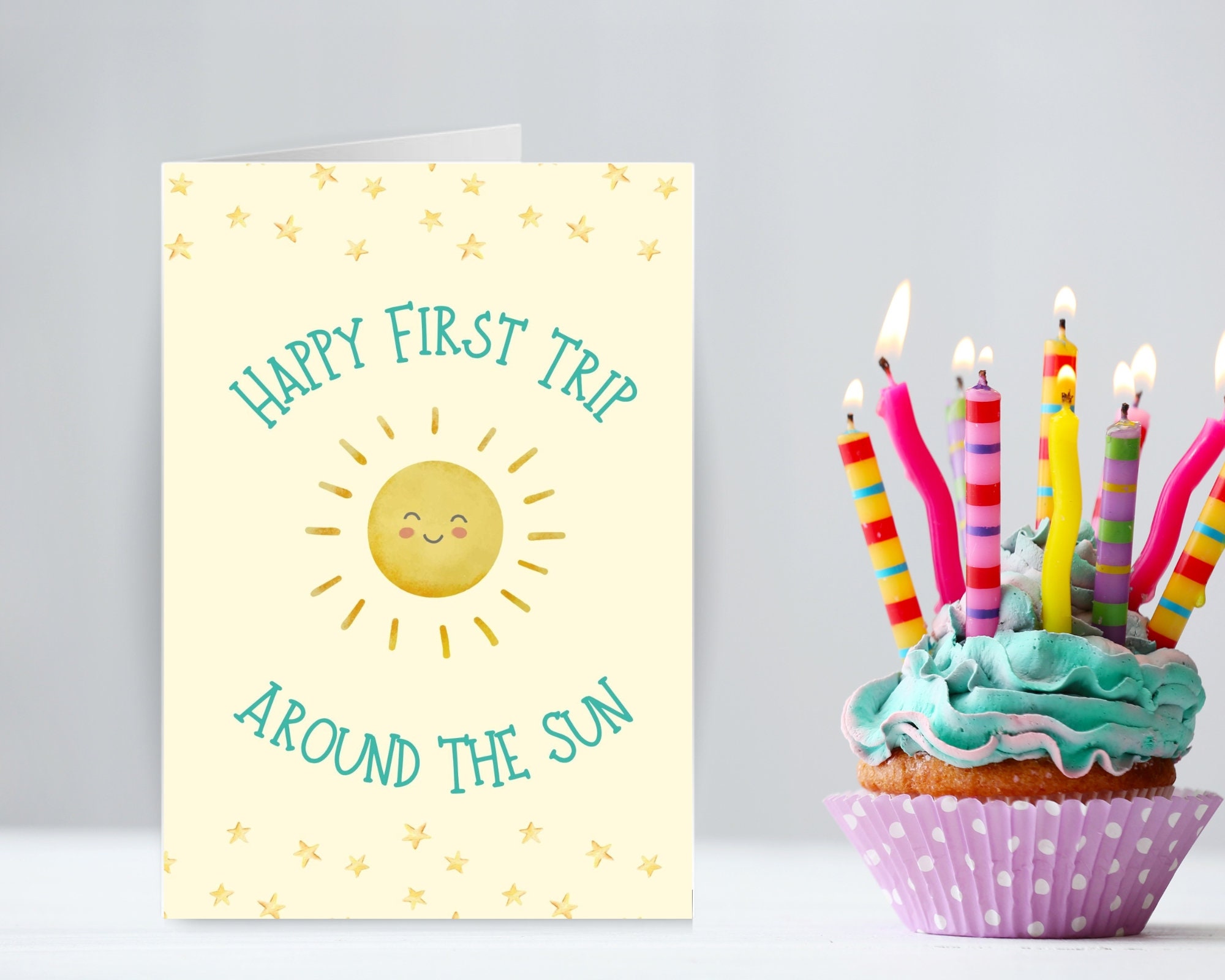 Printable First 1st Birthday Card for One Year Old, Happy First Trip ...