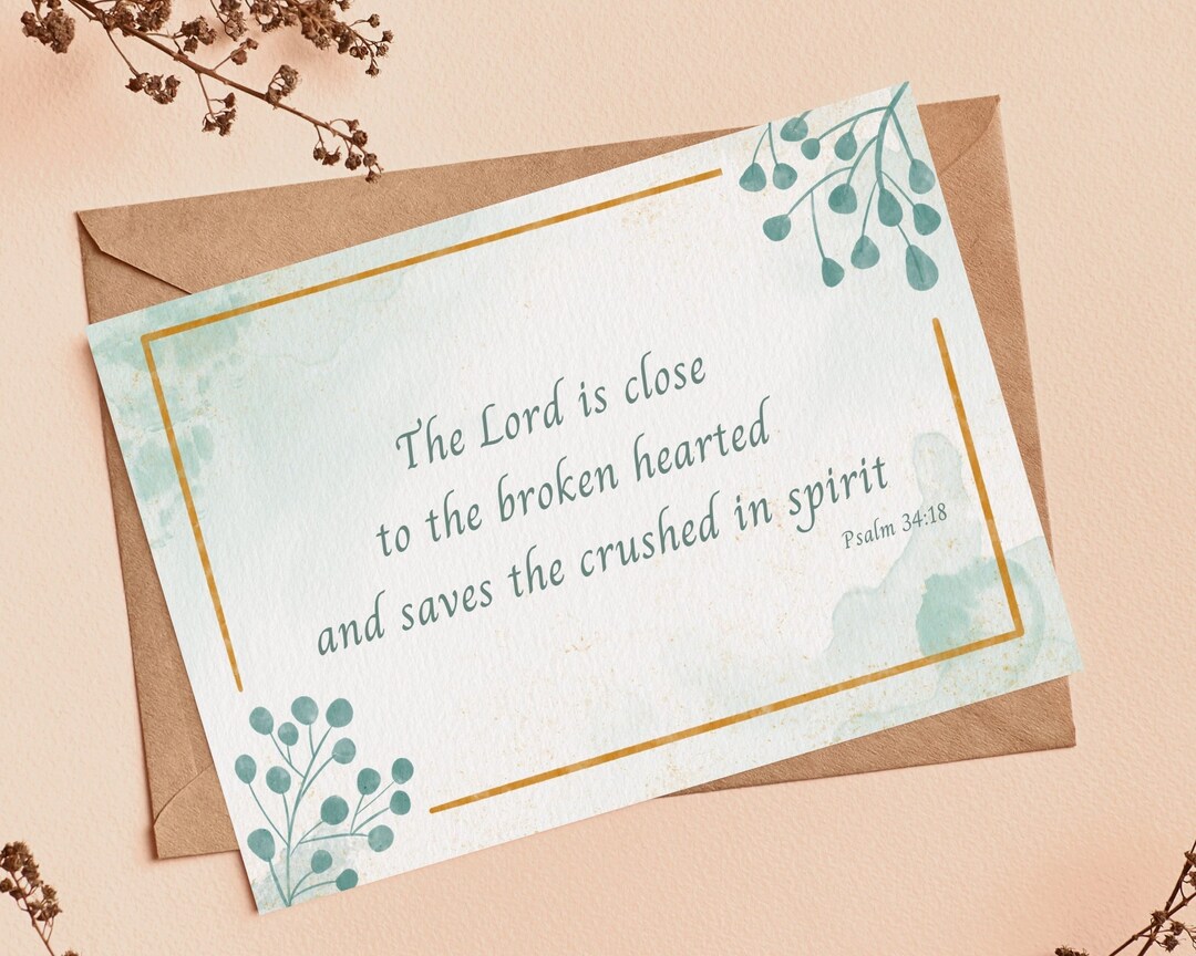 Printable Sympathy Card Psalm 34:18 Grief Bereavement Thinking of You ...